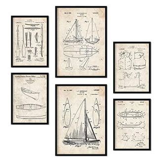 Nacnic Ensemble de 6 affiches de brevets Bateau. Affiches avec des illustrations de brevets r&eacute;tro pour votre maison. D&eacute;coration int&eacute;rieure de style vintage. 