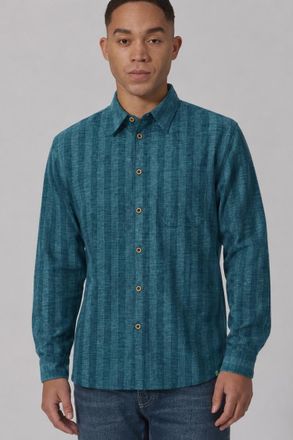 Hempage Hempage Herren vegan Hemd Striped Casual Petrol