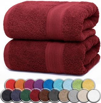 NatureMark Lot de 2 Serviettes de Sauna, Qualit&eacute; Sup&eacute;rieure, 80 x 200 cm, 100% Coton, Rouge Bordeaux