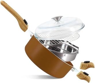 Menastyl Cuisson Set culinaire multi-usages amovible Noisette 28cm en aluminium - Ustensile tout-en-un compatible tous feux et lave-vaisselle - Revêtement en céramique