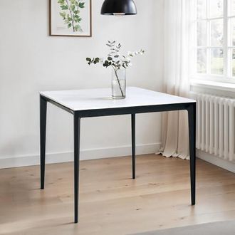 Julian Bowen Miami Square Esstisch mit Steinplatte, weißer Marmor, 76 x 80 x 80