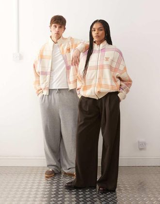 Collusion Unisex-Trainings-Sweatjacke mit kastigem Schnitt und Karomuster-Bunt