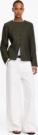 Arket Kragenloser Blazer Aus Leinenmischung -Gr&uuml;n