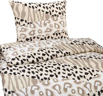 Generic Bettwäsche Seersucker Mikrofaser Leopard 2tlg.4tlg.135x200 80x80 Beige Set 2 TLG