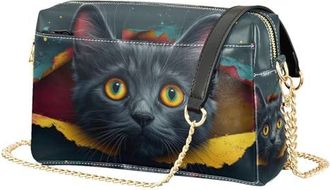 Mnsruu Sacs à bandoulière pour femme, sac à main en cuir avec motif chat noir mignon