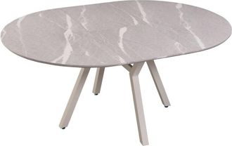 PEGANE Table &agrave; manger ronde extensible coloris effet marbre gris - Longueur 130/160 x Largeur 130 cm x Hauteur 76cm