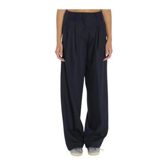 Golden Goose Femme, Pantalons, Bleu, Taille: 36 FR Pantalon large pliss&eacute; &agrave; rayures