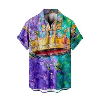 Generic Costume de carnaval pour homme - Chemise &agrave; manches courtes - Chemise de loisirs avec boutonni&egrave;re - Chemise de vacances &agrave; revers - V&ecirc;tement de f&ecirc;te - B