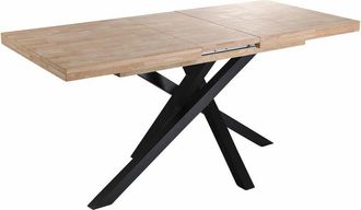PEGANE Table à manger rectangulaire extensible en bois coloris chêne / pieds noir - Longueur 140 -220 x profondeur 90 x hauteur 76 cm -PEGANE