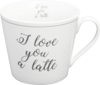 Krasilnikoff Becher, Tasse mit Henkel - Happy Cup - I Love You a Latte - ca. 400 ml - Höhe: 9 cm - weiß/grau