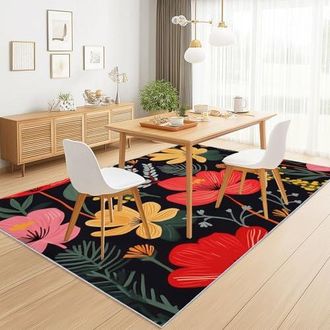 Generic Multicolore Lavable en Machine Tapis Salon Fleurs r&eacute;tro Branches de Fleurs Horizontales, 120 x 180 cm Doux Tapis de Sol Pelucheux Dessous Antid&eacute;rapant