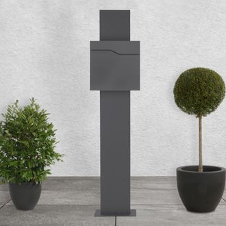 ECD Germany Standbriefkasten mit Zeitungsfach, Design Briefkasten mit Pfosten, Briefkastenanlage, Briefkastenständer Anthrazit 170cm Edelstahl, Postkasten Anthraz