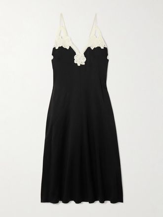 Jil Sander Midikleid Aus Satin Mit Besatz Aus Guipure-spitze - Schwarz