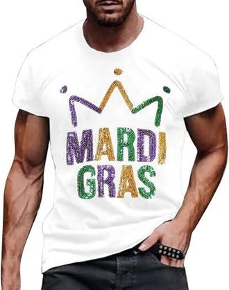 Generic Tunique 50 T-shirt tendance d&eacute;contract&eacute; pour homme avec imprim&eacute; Mardi Carnaval &agrave; manches courtes T-shirt fonctionnel sans manches, Blanc., 3XL