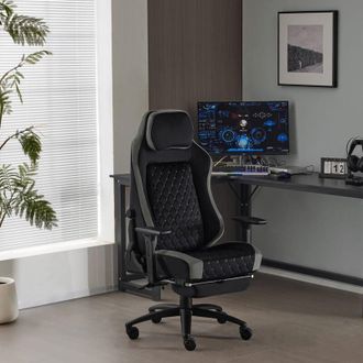 Woltu B&uuml;rostuhl ergonomisch, Gaming Stuhl mit adaptiver Lendenwirbelst&uuml;tze, hochdichtem Formschaum, Fu&szlig;st&uuml;tze Armlehnen, Samtbezug Metallrahmen, 150kg
