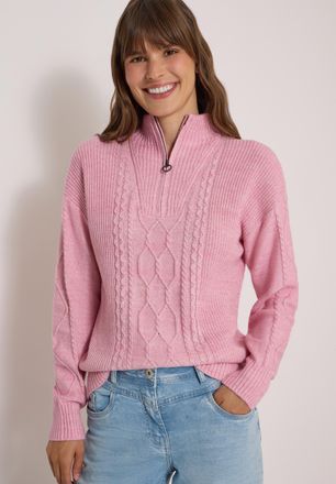 Cecil Strickpullover CECIL, Damen, Gr. XXL (46), rosa (mellow rose melange), Web, 78% Baumwolle, 22% Polyacryl, unifarben, normal normal, hoch geschlossener