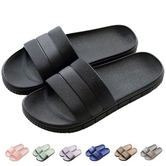 Harrms Herren/Damen Badeschuhe Hausschuhe Slippers Sommer Slide Pantoletten Badelatschen Strand Indoor/Outdoor rutschfest Baden Unisex Einfarbig,Schwarz,42-4