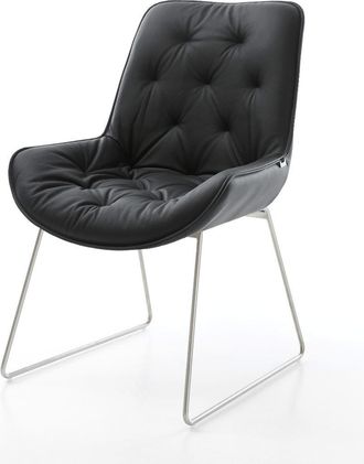 DELIFE Esszimmerstuhl Taimi-Flex Echt-Leder Schwarz Kufengestell Edelstahl, Esszimmerstühle