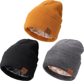 Dreshow Beanie M&uuml;tze f&uuml;r Damen Herren Warme Winterm&uuml;tze mit Weichem Satin Gef&uuml;tterte Unisex Dehnbar M&uuml;tze mit B&uuml;ndchen Strickm&uuml;tze