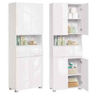 Vasagle Badezimmerschrank, Badschrank, Badezimmerm&ouml;bel mit 2 Schubladen, verstellbare Ablagen, offenes Fach, 30 x 60 x 170 cm, wolkenwei&szlig; BBC563W01