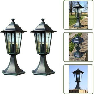 vidaXL Lampes de jardin 2 pcs Vert fonc&eacute;/Noir Aluminium - Lumieres Exterieures - Lampadaire Jardin - &Eacute;clairage Jardin - Luminaire Ext&eacute;rieur - D&eacute;coration