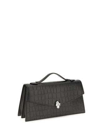 Alexander McQueen Womens Skull Handbag Black-Silver Calf Leather Bos Taurus Handbags Black/silver Hand Bags