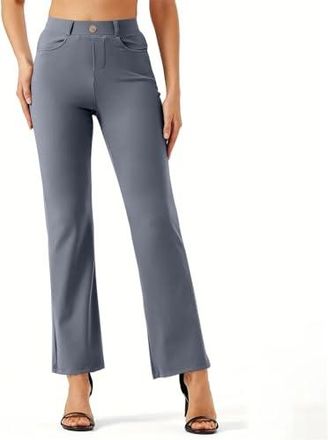 Generic Pantalon habill&eacute; pour femme - Pantalon de travail d&eacute;contract&eacute; - Taille haute - Pantalon de travail d&eacute;contract&eacute;, gris, XXL