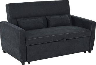 HOMCOM Schlafsofa, 2-Sitzer Sofa mit Schlaffunktion, Verstellbare R&uuml;ckenlehne, Couch mit Kissen, Samtoptik, Schlafcouch f&uuml;r Wohnzimmer, G&auml;stezimmer, Schwarz