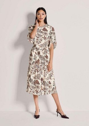 Madeleine Maxikleid Viskosekleid mit floralem Design Sommerkleid mit Rundhals mit Schlitz, Bindeband, Kniel&auml;nge und Halbarm