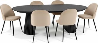 ebuy24 Tokyo Essgruppe Esstisch (Schwarz Esstisch + Beigem Velours)