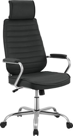 Clp Bürostuhl ergonomisch Rako, Schreibtischstuhl höhenverstellbar drehbar Kunstleder, Rückenlehne mit Kopfstütze, Armlehnen gepolstert, Farbe:schwarz