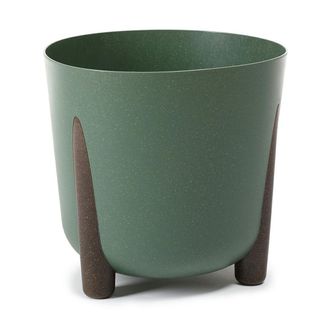 HowHomely Gr&uuml;n Blumentopf Kunststoff mit Braunen F&uuml;&szlig;en | ECO Pflanzschalen &Oslash; 34,1 x H 32 cm | Leichter und Stabiler Blumen&uuml;bertopf f&uuml;r Indoor oder Balkon und Te