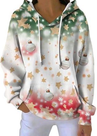 Generic Sweat à capuche de Noël ample pour femme - Sweat-shirt de Noël mignon - Imprimé Père Noël - Pull ample décontracté à manches longues pour entraînement
