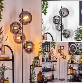 HOFSTEIN Stehleuchte Apedo, Stehlampe aus Metall/Glas in Schwarz/Rauchfarben, Leuchte im Retro/Vintage-Design mit Glasschirmen (&Oslash; 20 cm) u. Fu&szlig;schalter, 160 cm
