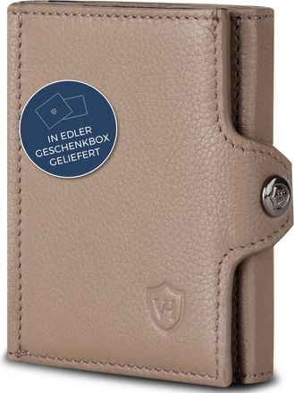 Von Heesen Slim Wallet mit XL M&uuml;nzfach & RFID-Schutz - Mini Geldb&ouml;rse Herren & Damen - Kartenetui Kreditkartenetui - Portmonee Geldbeutel Portemonnaie klein Taup