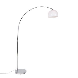 QAZQA Moderne Bogenlampe Chrom mit weißem Schirm - Arc Basic I Wohnzimmer - Stahl Rund I Länglich - LED geeignet E27