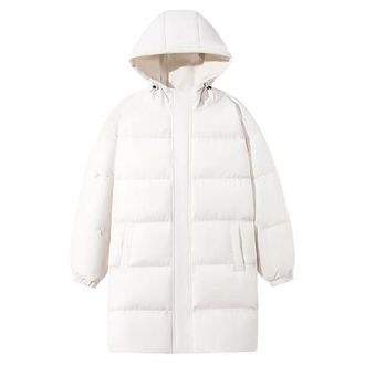 Generic Doudoune longue &agrave; capuche pour homme, coupe ample, v&ecirc;tement dext&eacute;rieur chaud dhiver &eacute;pais, coupe-vent, veste rembourr&eacute;e en coton, blanc, 3XL