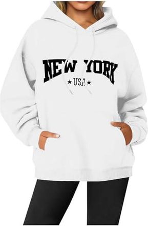 Generic Sweat &agrave; capuche &agrave; manches longues avec poches pour femme, blanc, XXL