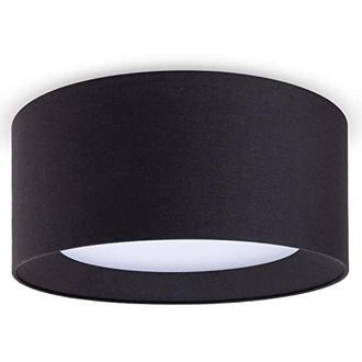 Paco Home Plafonnier Lampe LED Table À Manger Déco Salon Moderne Bureau Rond Abat-Jour Tissu Douille E27, Couleur:Noir, Forme du luminaire__Taille:Ø45cm