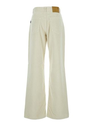 Haikure Womens White Corduroy Pants With Logo Patch Trousers