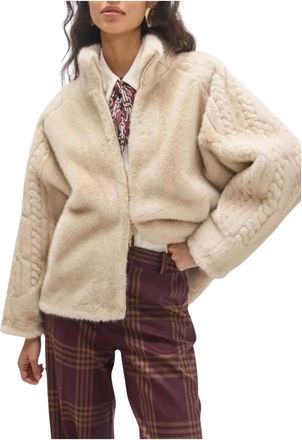 Lola Casademunt Manteau court en fausse fourrure tress&eacute;e - Femme - Vestes - Beige - Taille: 40 FR