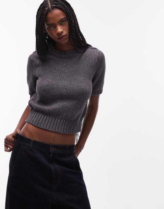 & Other Stories Slim-Fit-Strickjacke aus Woll-Baumwollmix in meliertem Grau