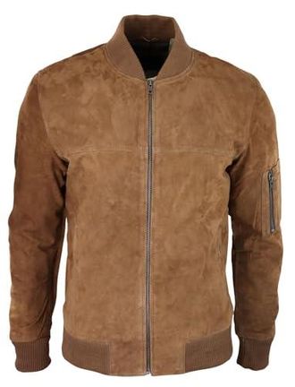 TruClothing Blouson Bomber pour Homme en Daim v&eacute;ritable Style d&eacute;contract&eacute; universit&eacute; Vintage Tendance d&eacute;contract&eacute; - Marron XXL