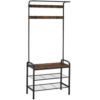 TecTake TecTake Porte manteau avec 2 &Eacute;tag&egrave;res, Banc, 9 pat&egrave;re accroche-sacs, Meuble de rangement chaussure Design industriel 73,5x36x184cm Vestiaire dentr&eacute;e M