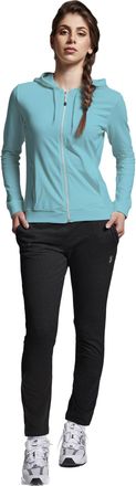 ATHL DPT. Damen modischer Jogginganzug/Sportanzug/Set aus Sweatjacke mit Kapuze und Jogginghose mit Bündchen, Türkis/Schwarz leicht, Gr. XXL