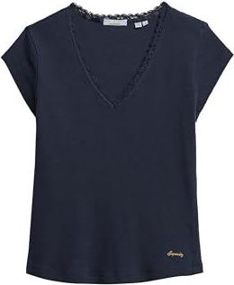 Superdry Essential Lace Trim V Tee C4-T-Shirt Basique Non imprimé (W), Manteau pour Femme, 38-40