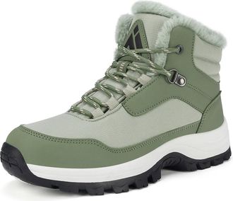 Mishansha Winterschuhe Damen Gef&uuml;ttert Winterstiefel rutschfest Wanderschuhe Gr&uuml;n Gr.41