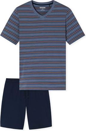 Schiesser Pyjama d&eacute;contract&eacute; pour homme - Court - Col en V - Rayures - Coton, Pyjama d&eacute;contract&eacute; bleu gris, 50