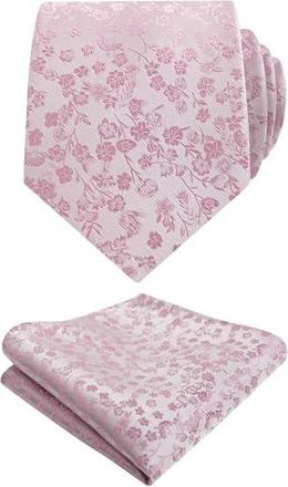 Alizeal Cravate florale classique colorée avec mouchoir pour homme 8 cm, 126-Rose pâle, taille unique