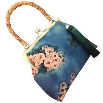 Beaupretty Paquet &agrave; Main Vintage Moyen &agrave; Poign&eacute;e Bambou Paquet Fourre-Tout Imprim&eacute; Style Chinois Motifs Floraux Pochette de Rangement de Luxe pour Femmes Accesso